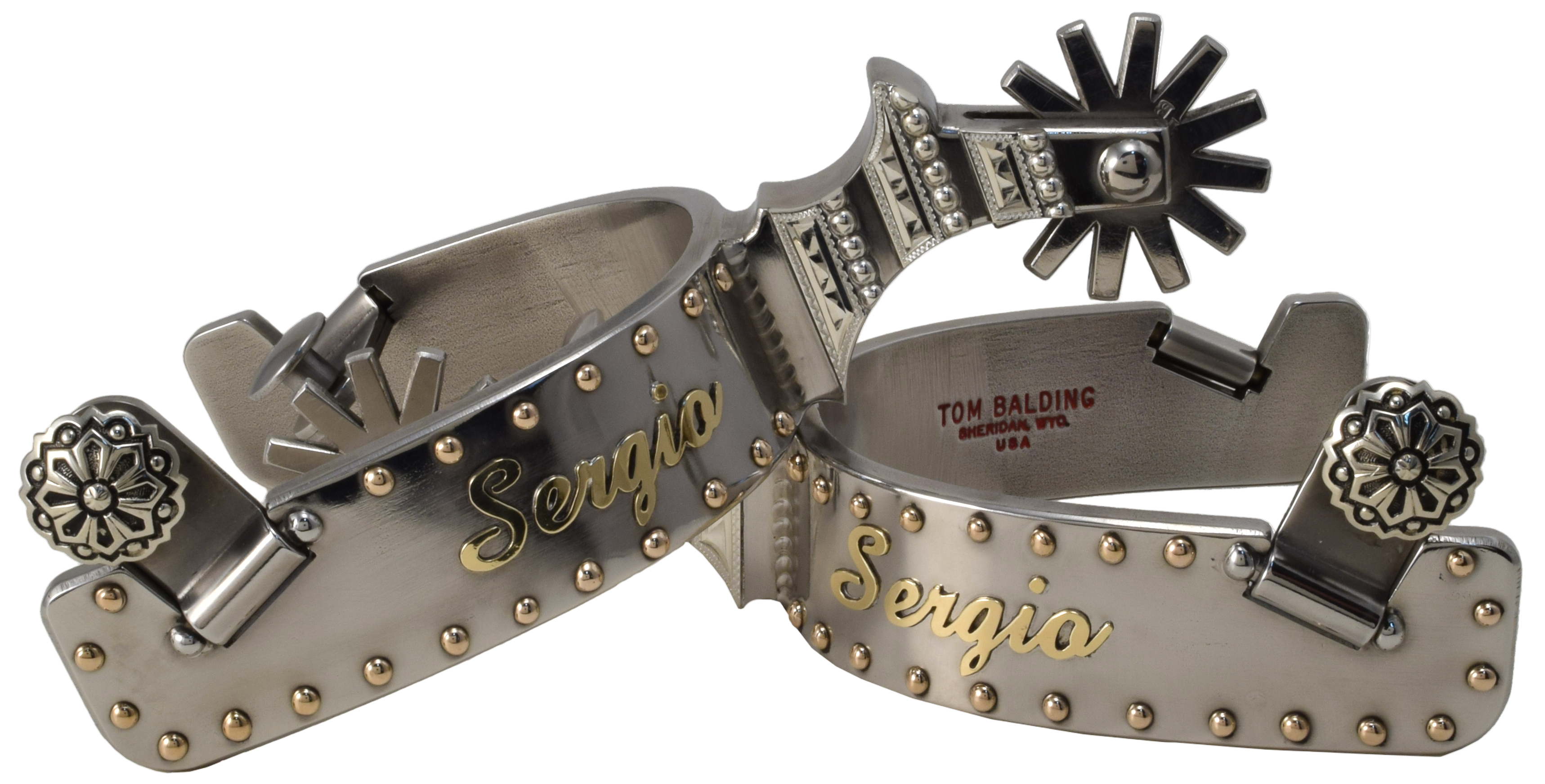 Spur #115 Texas Stainless Spurs Brass Name & Dots – Tom Balding Bits ...